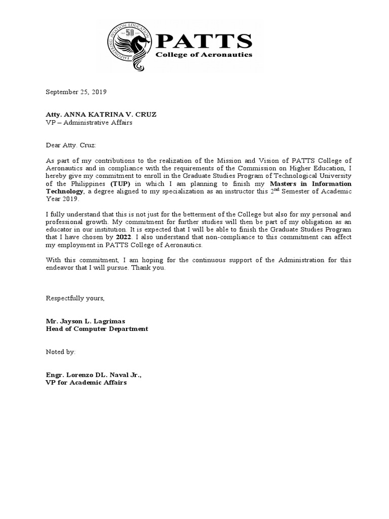 Commitment Letter for Graduate Studies | PDF | Career & Growth