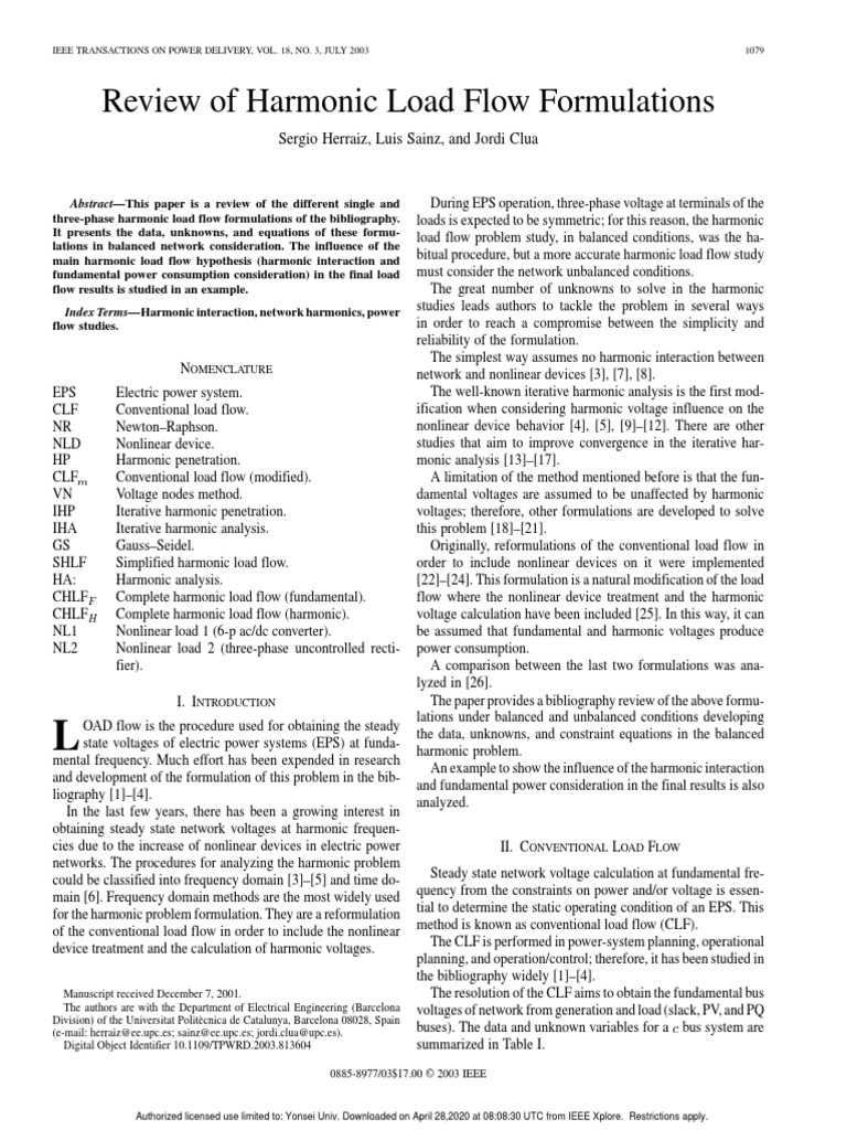Review of Harmonic Load Flow Formulations | PDF | Rectifier | Nonlinear ...