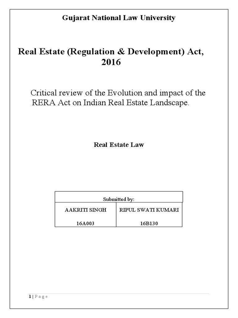 Real Estate Regulation And Development Act 2016 Pdf Real Estate