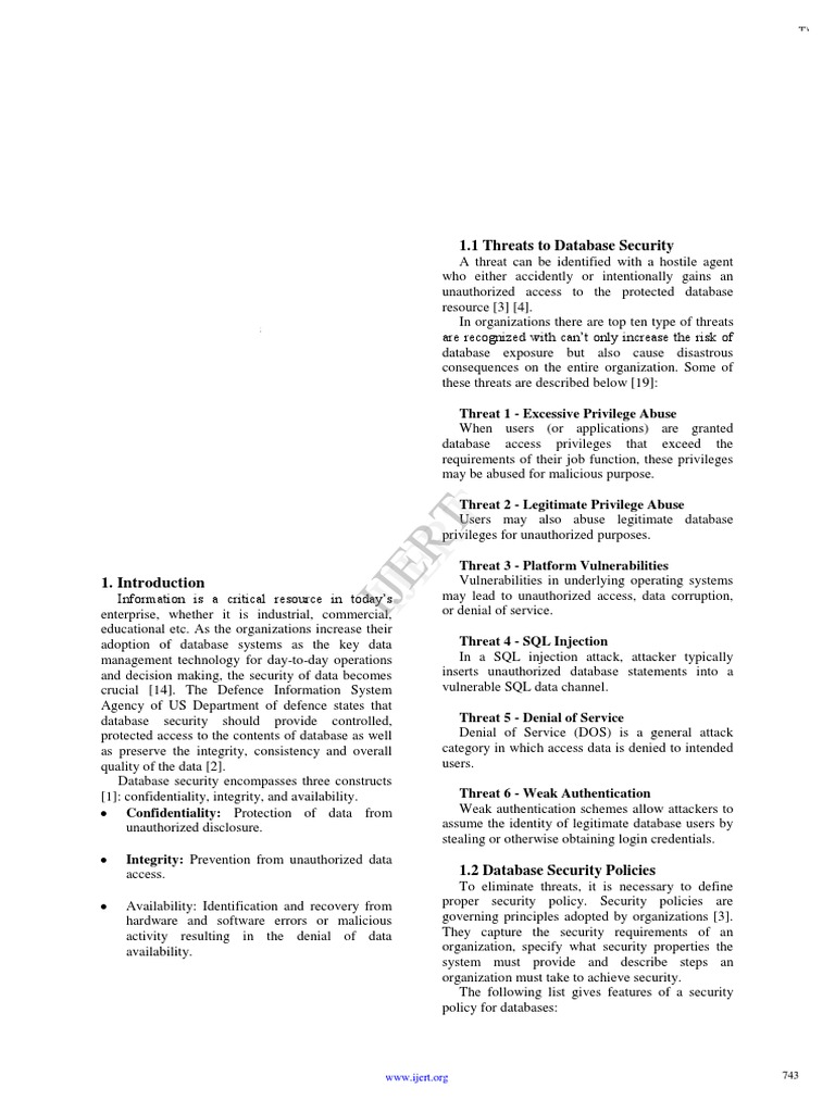 Ijert Ijert: Database Security & Access Control Models: A Brief Overview | PDF | Access Control ...