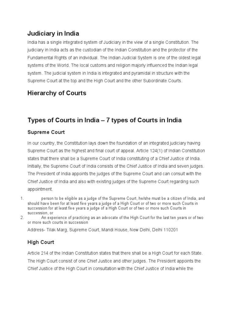 Judiciary in India: Supreme Court | PDF | Supreme Court Of India | High ...