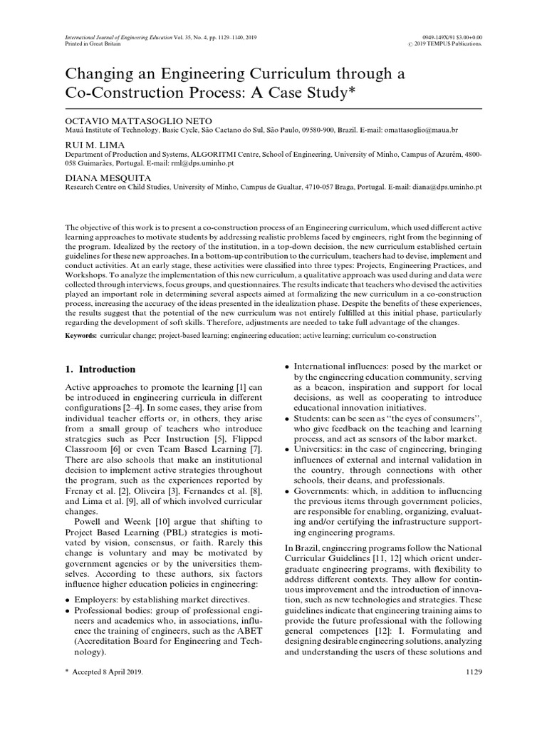 Changing An Engineering Curriculum Through A Co-Construction Process: A ...