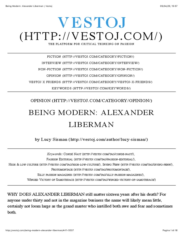 Being Modern: Alexander Liberman - Vestoj PDF | PDF | Vogue (Magazine)