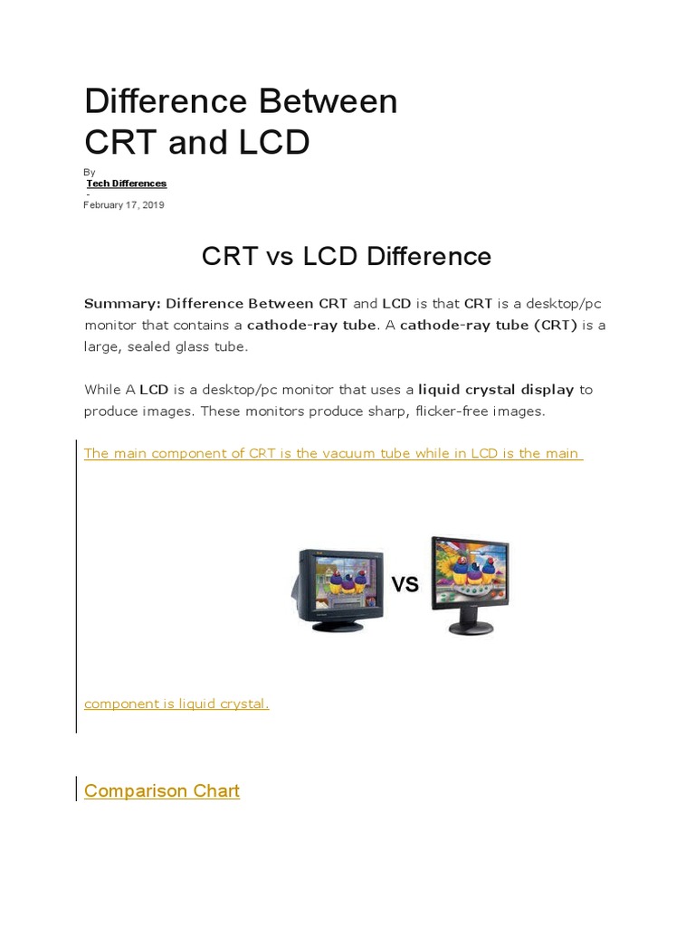 Difference Between CRT and LCD | PDF | Computer Monitor | Liquid ...