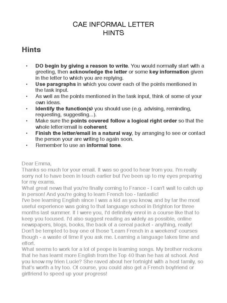 Cae Informal Letter