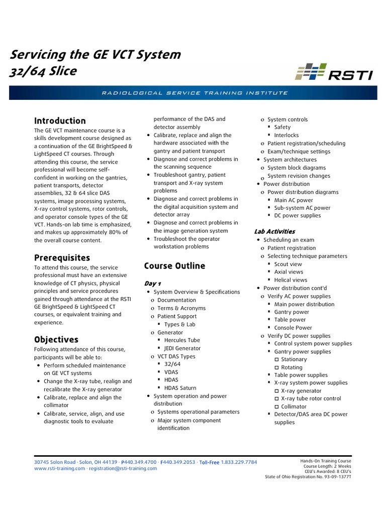 Servicing The GE VCT System 32/64 Slice: Lab Activities | PDF ...