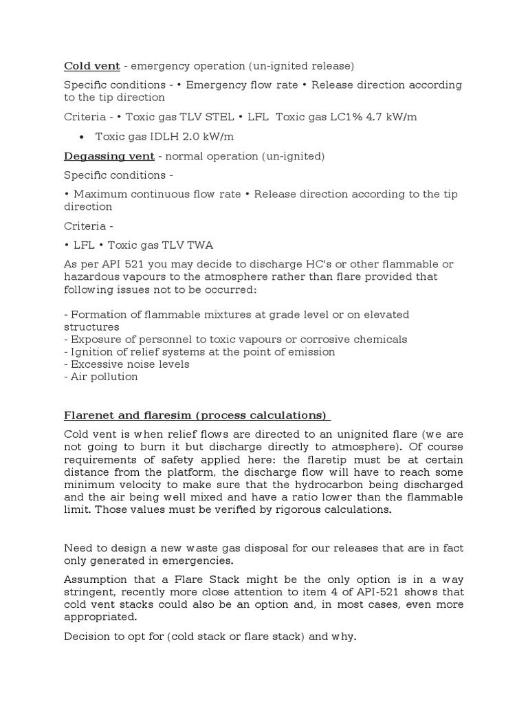 Cold Venting As API 521 To Discharge HC | PDF | Gases | Air Pollution
