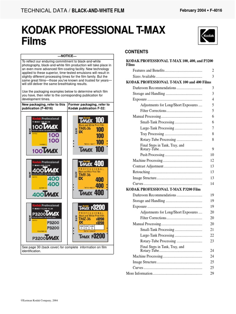 Kodak Professional T-Max Films: Technical Data / Black-And-White Film ...