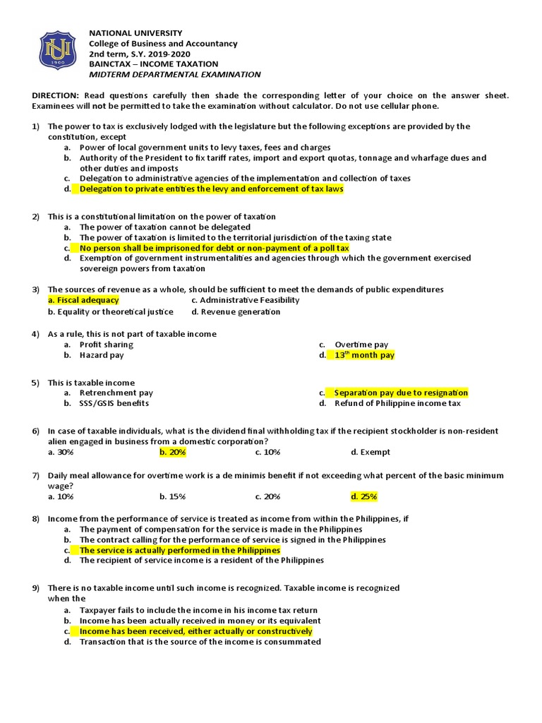 Midterm Departmental Examination | PDF | Capital Gains Tax | Taxation ... Midterm Departmental Examination | PDF | Capital Gains Tax | Taxation ...