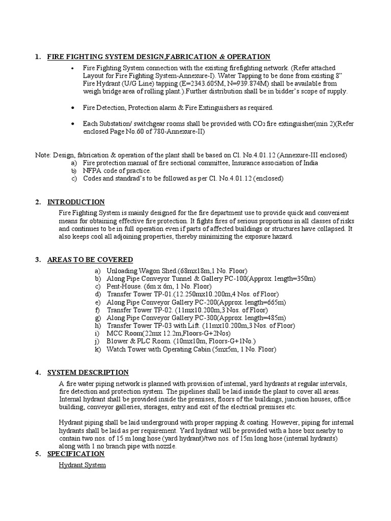 Fire Fighting System For NALCO Proj | PDF | Firefighting | Hose