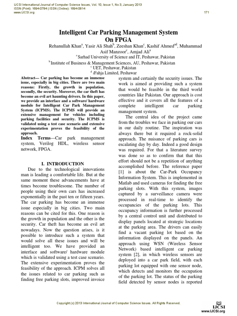 Intelligent Car Parking Management System On Fpga | PDF | Wireless ...