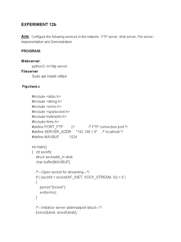 Experiment 12B Aim: Program: Webserver: Fileserver | PDF | File ...