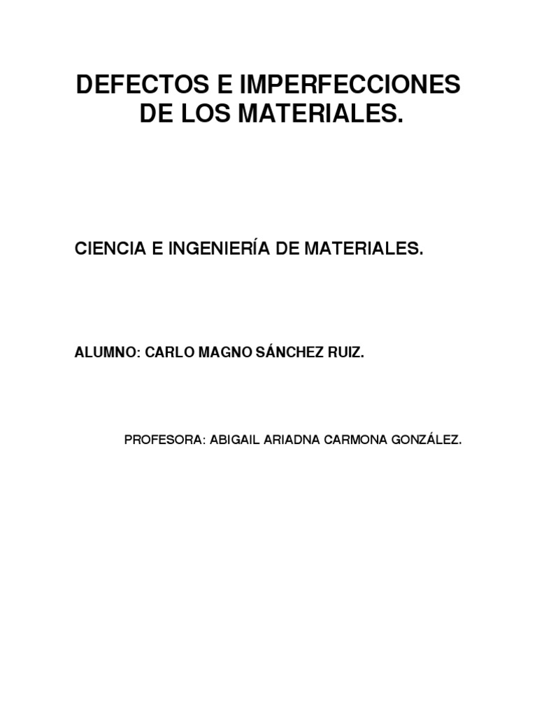 Defectos e Imperfecciones de Los Materiales | PDF | Dislocación ...