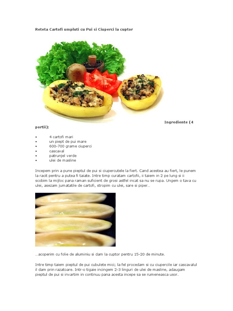 Reteta Cartofi Umpluti Cu Pui Si Ciuperci La Cuptor | PDF