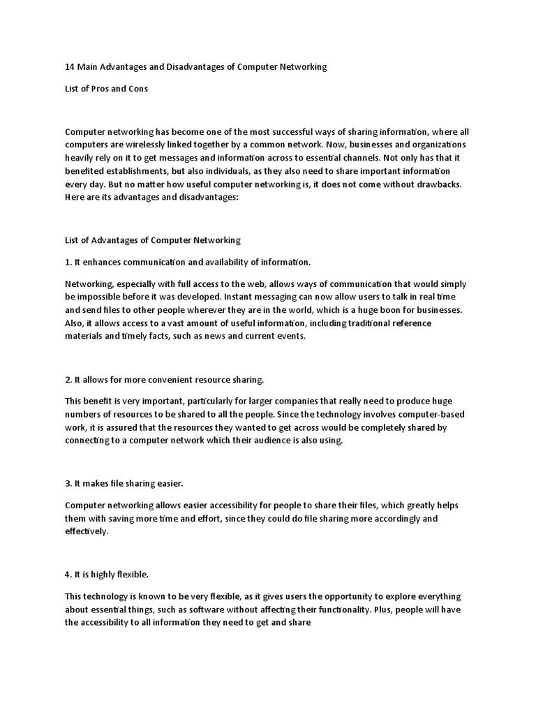 Advantages and Disadvantages of Networking | PDF | Computer Network ...