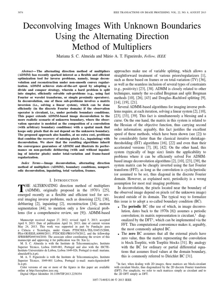 Deconvolving Images With Unknown Boundaries Using The Alternating Direction Method of ...