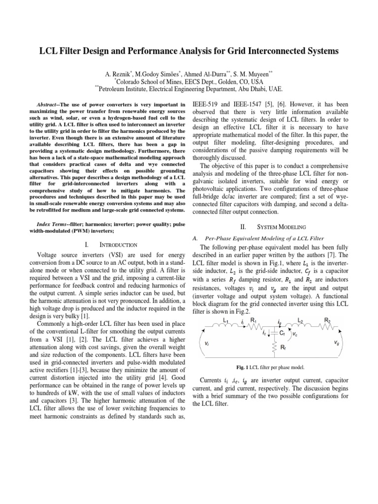 LCL Filter Design and Performance Analysis For Grid Interconnected ...