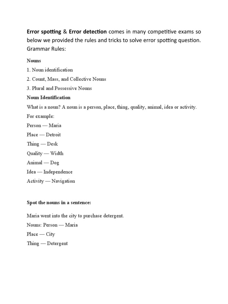 Error Spotting | PDF | Noun | Plural
