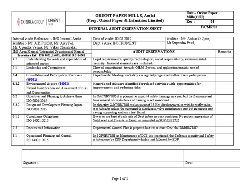 Rc-Ims Audit Inst | PDF | Iso 9000 | Audit