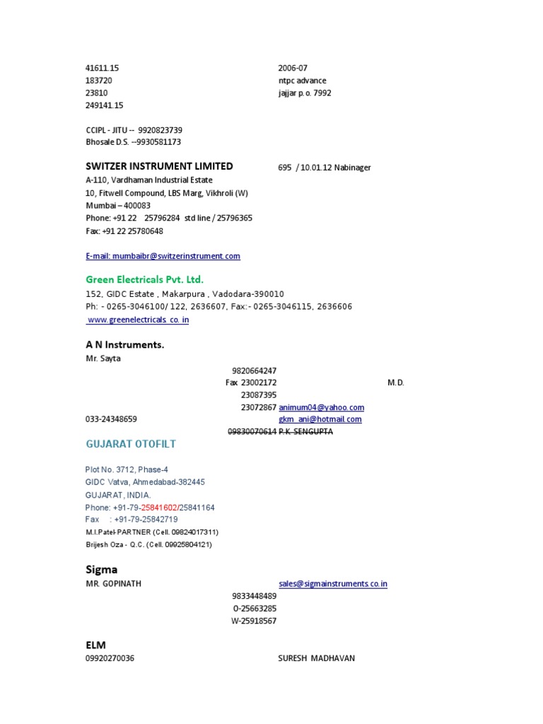 Switzer Instrument Limited: Green Electricals Pvt. LTD | PDF | Business