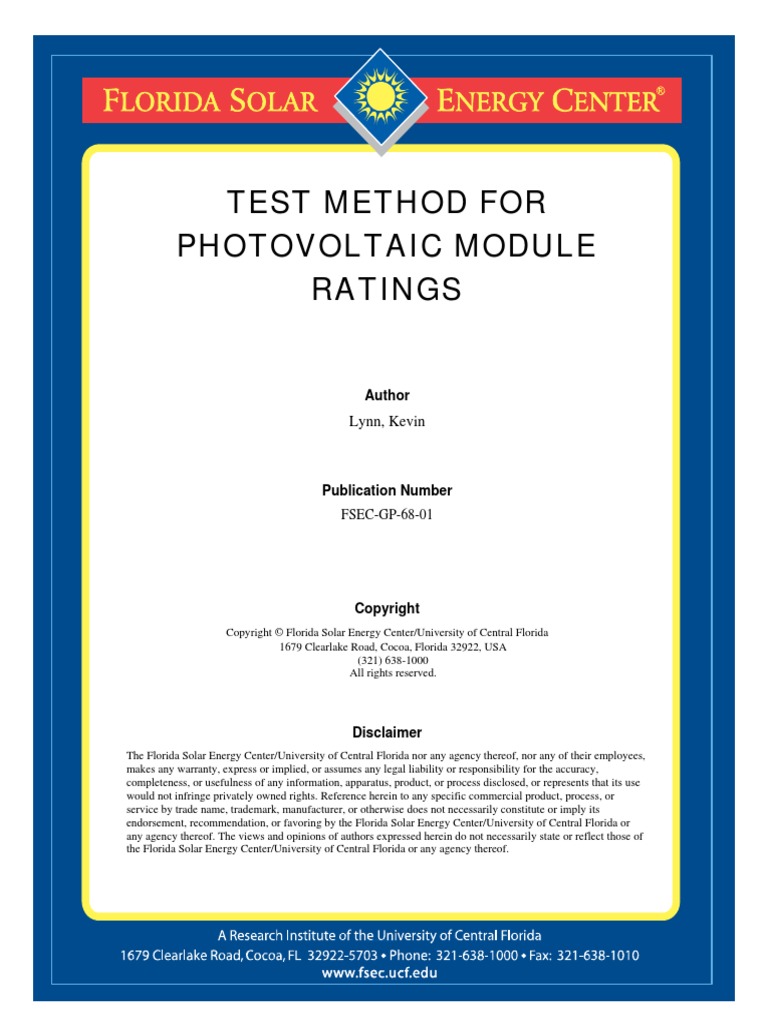 Test Method For Photovoltaic Module Ratings: Lynn, Kevin | PDF ...