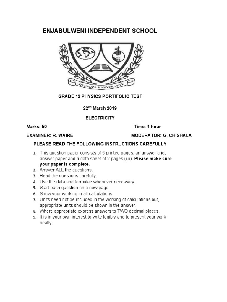 Grade 12 Test 2 | Download Free PDF | Force | Mass