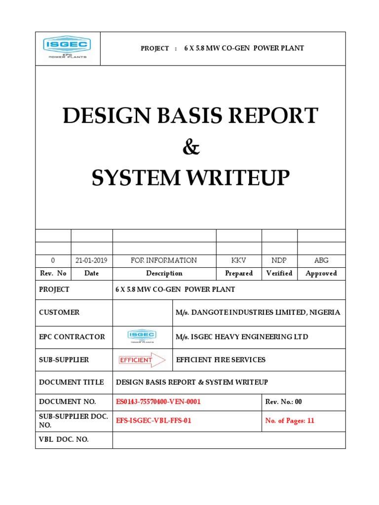 DBR & System Writeup - Efs-Isgec-Dan-Ffs-Rev-00 22-01-2019 | PDF ...