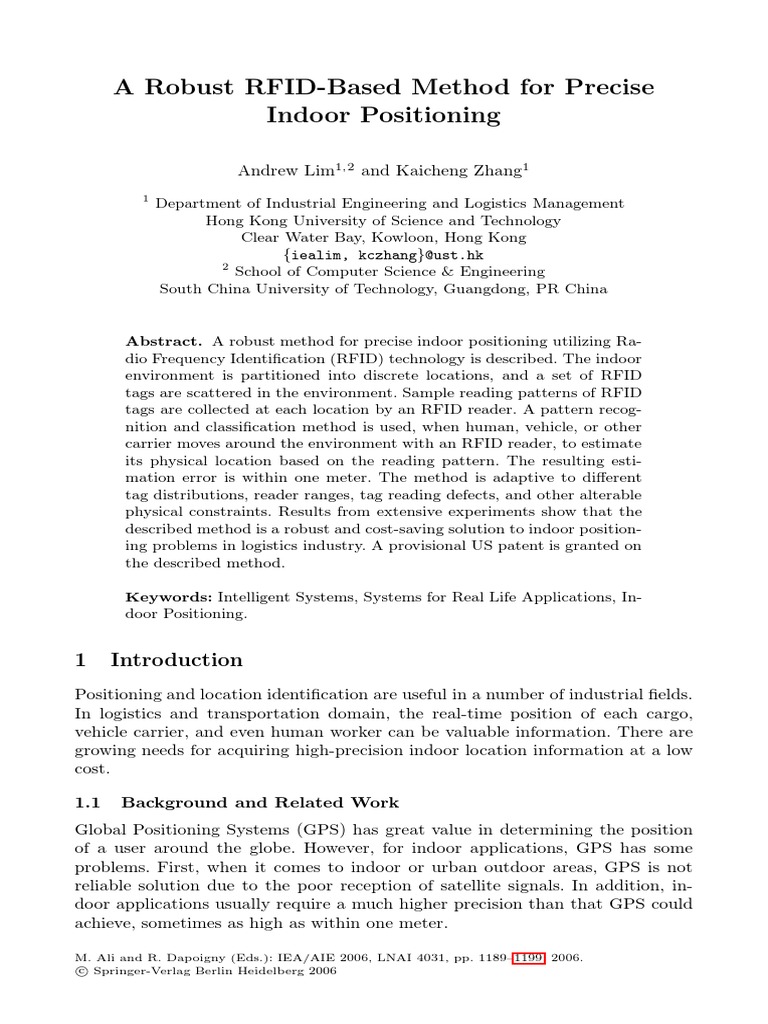 A Robust RFID Based Method For Precise Indoor Positioning | PDF | Radio ...