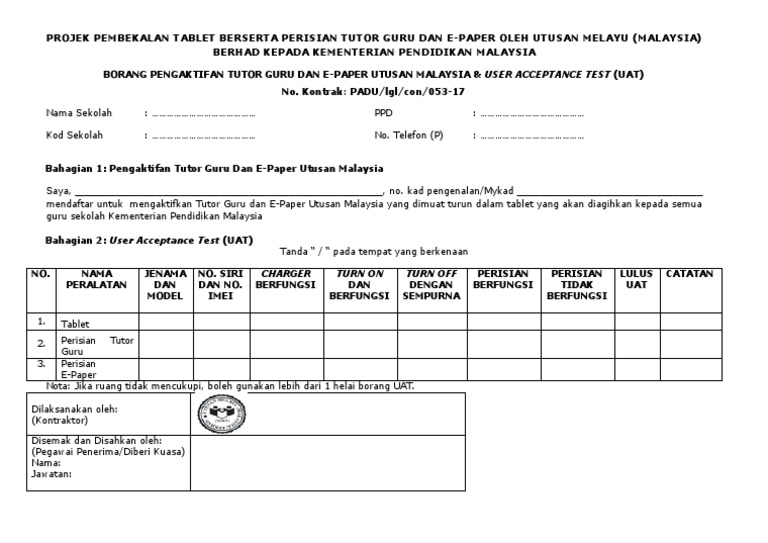 Borang Pengaktifan Tutor Guru UAT - Final | PDF