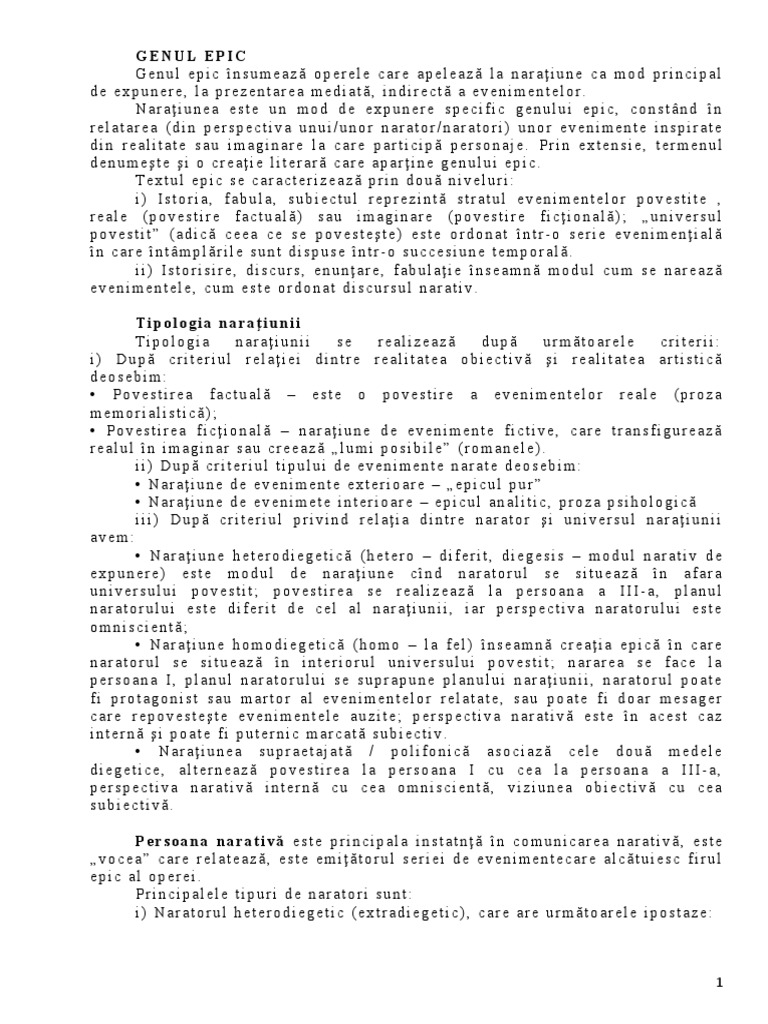 Genul Epic Argumentări 1 | PDF