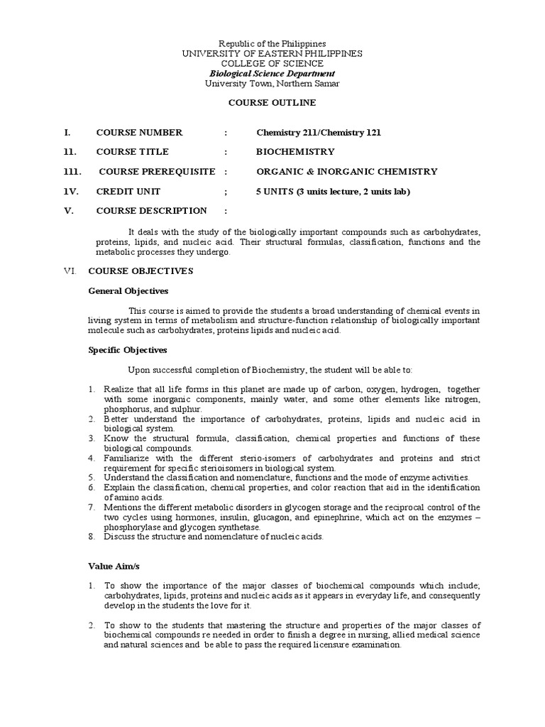 Understanding the Building Blocks of Life: A Course Outline for ...