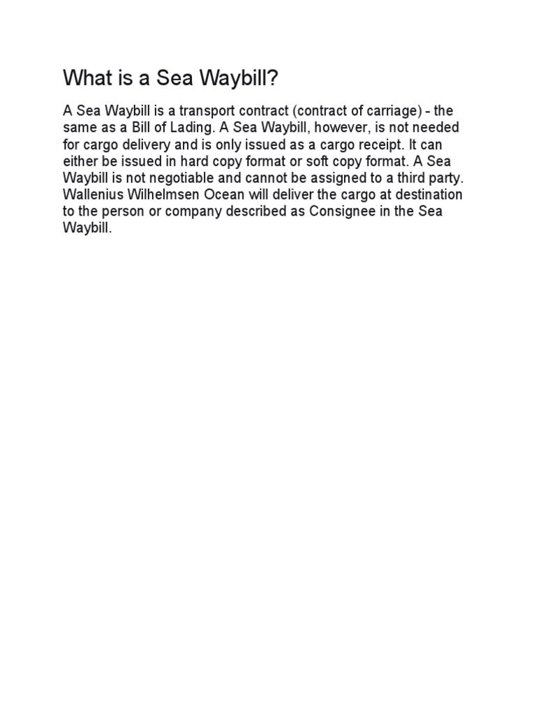 Sea Waybill: Non-Negotiable Cargo Receipt | PDF