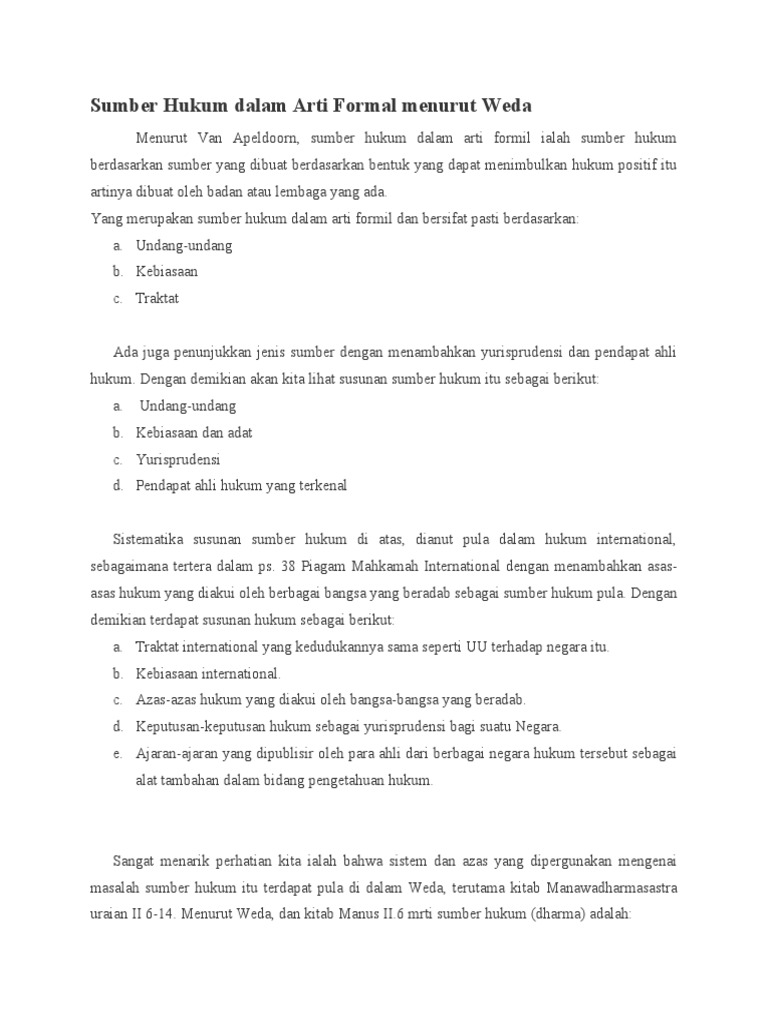 Sumber Hukum Dalam Arti Formal Menurut Weda | PDF