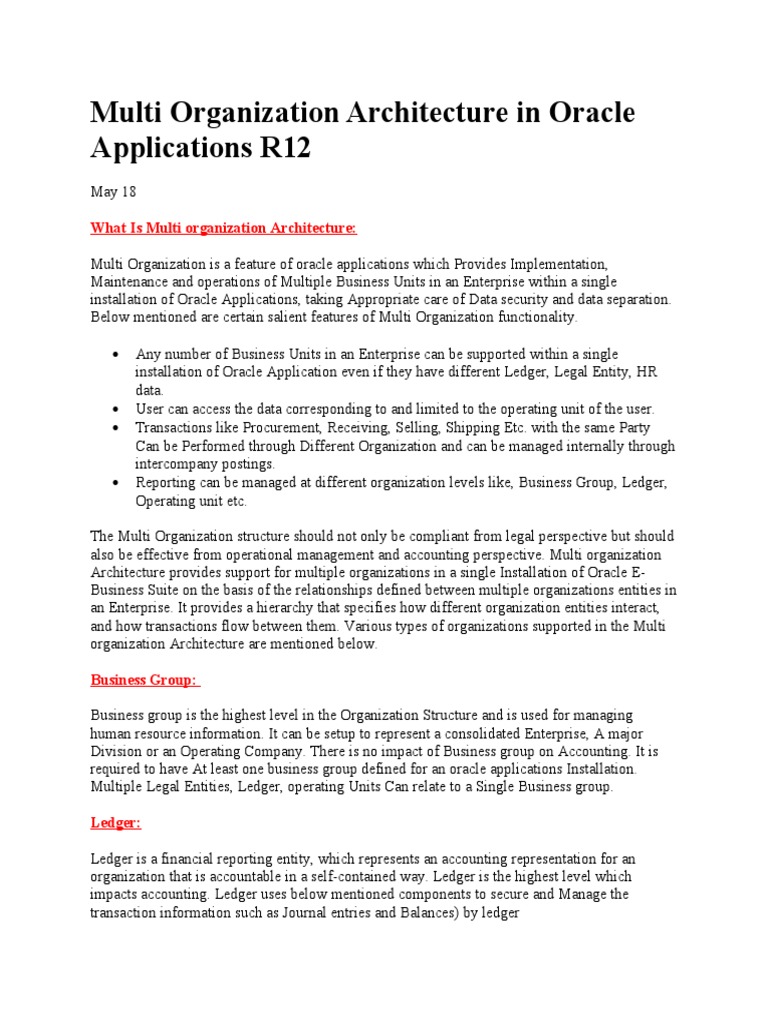 Multi Organization Architecture in Oracle Applications R12 | PDF | Inventory | Business