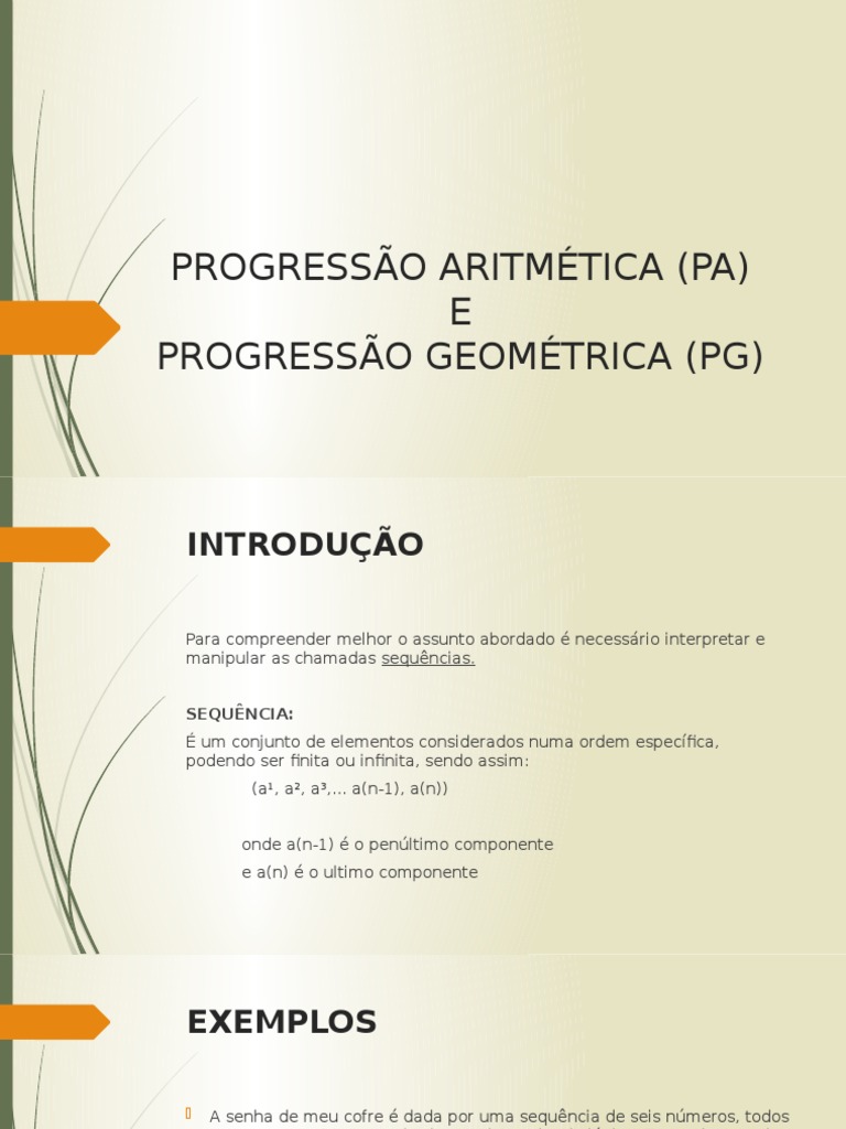 Introdução a PA e PG | PDF | Sequência | Analise matemática