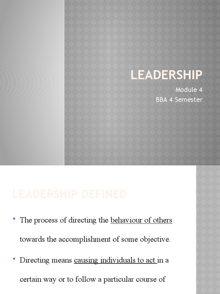 Leadership: BBA 4 Semester | PDF | Influence (Social And Political ...