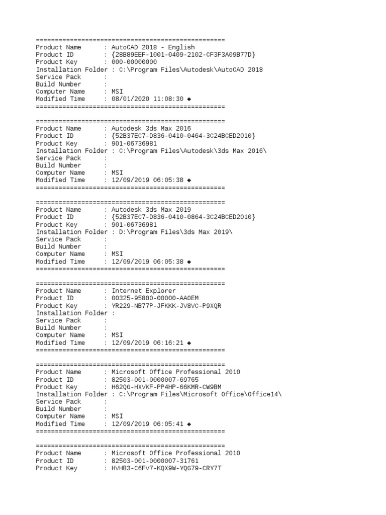 Product Keys | Download Free PDF | Autodesk | Autodesk 3ds Max
