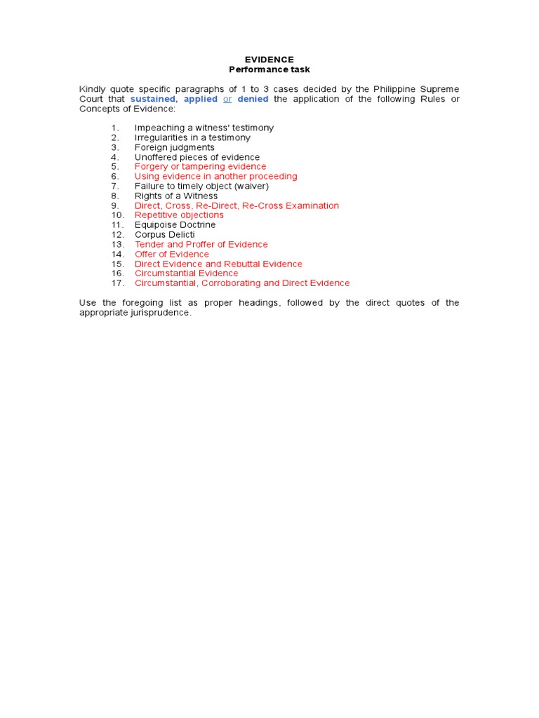 Performance Task Output | PDF | Witness Impeachment | Evidence