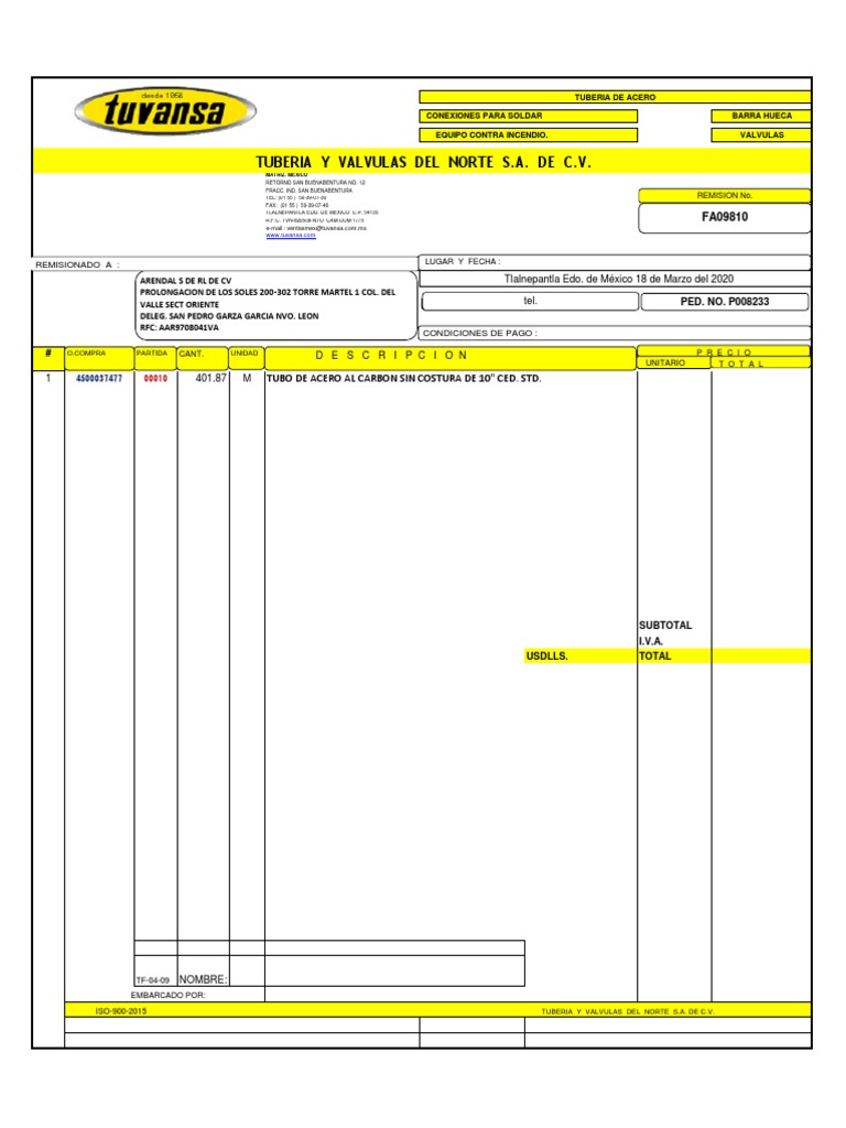 Packing List Rem. Fa09810 Marzo 2020 | PDF
