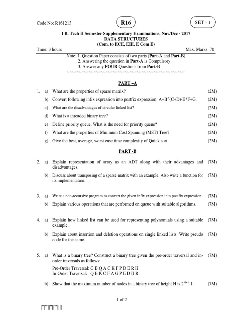 Data Structures Question Paper | PDF | Graph Theory | Algorithms