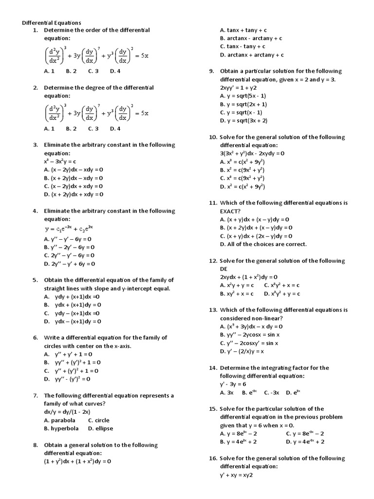 Differential Equation Handouts | PDF | Equations | Ordinary Differential Equation