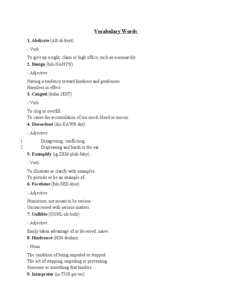 Vocabulary Words Week One | PDF | Language Arts & Discipline