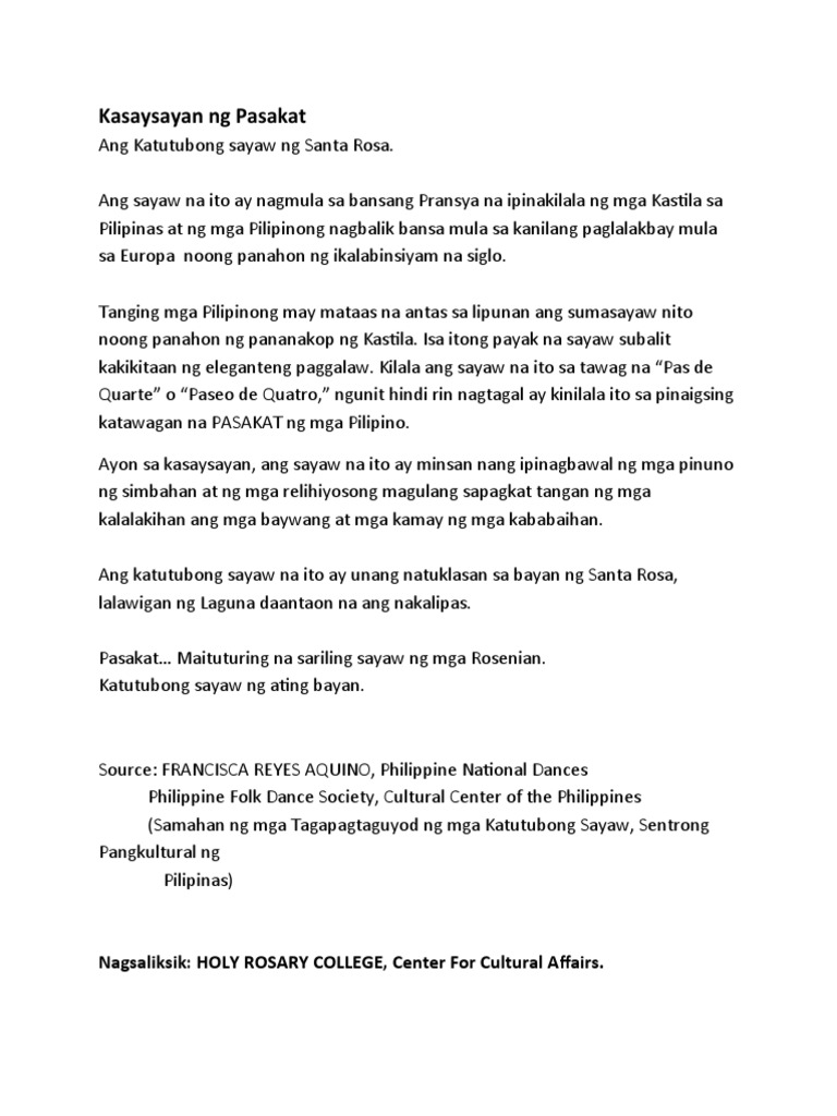 Kasaysayan NG Pasakat | PDF