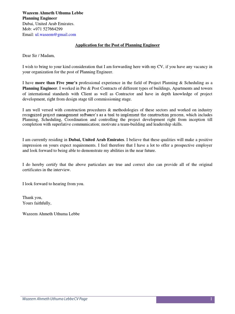 Wazeem Planning Engineer CV PDF | PDF | Engineer | Business