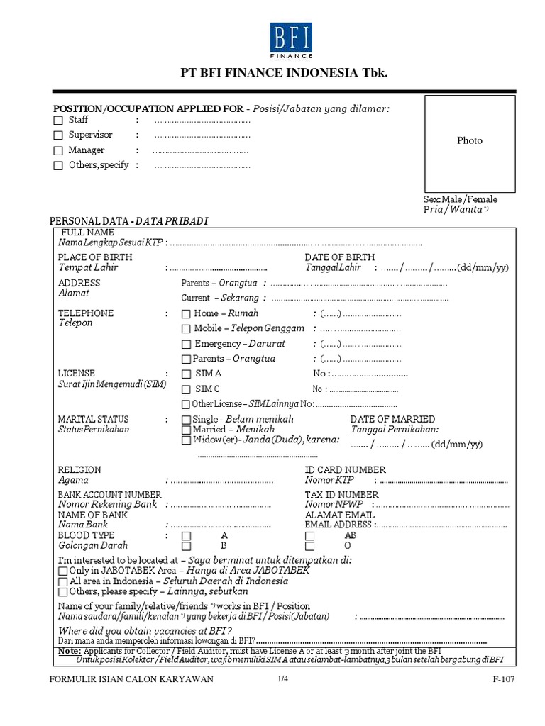 Form Data Diri | PDF