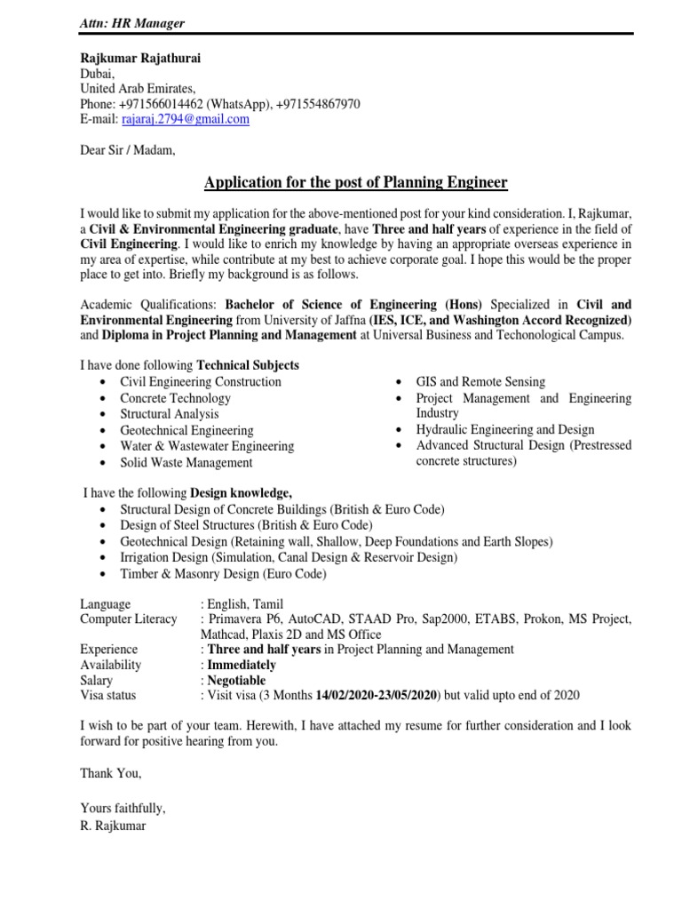 CV-Rajkumar Rajathurai - Planning Eng | PDF