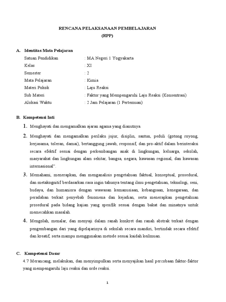RPP Laju Reaksi-Model Guided Inquiry | PDF