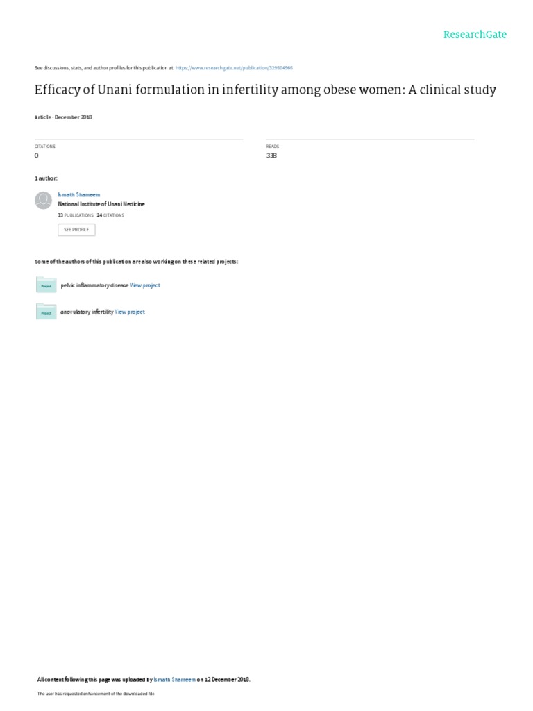 Efficacy of Unani Formulation in Infertility Among Obese Women: A ...