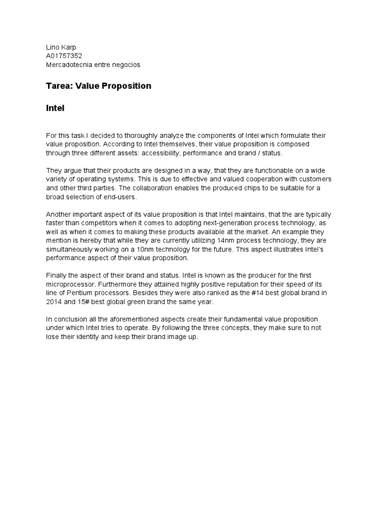Tarea Value Proposition Intel | PDF