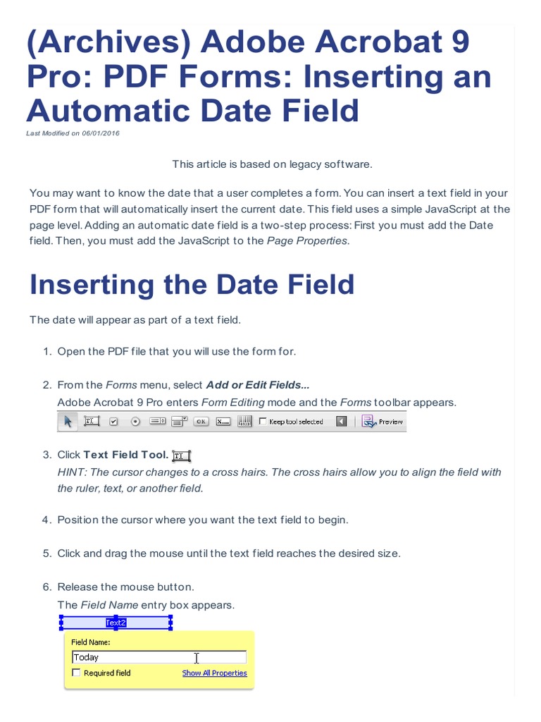 (Archives) Adobe Acrobat 9 Pro PDF Forms Inserting An Automatic Date ...